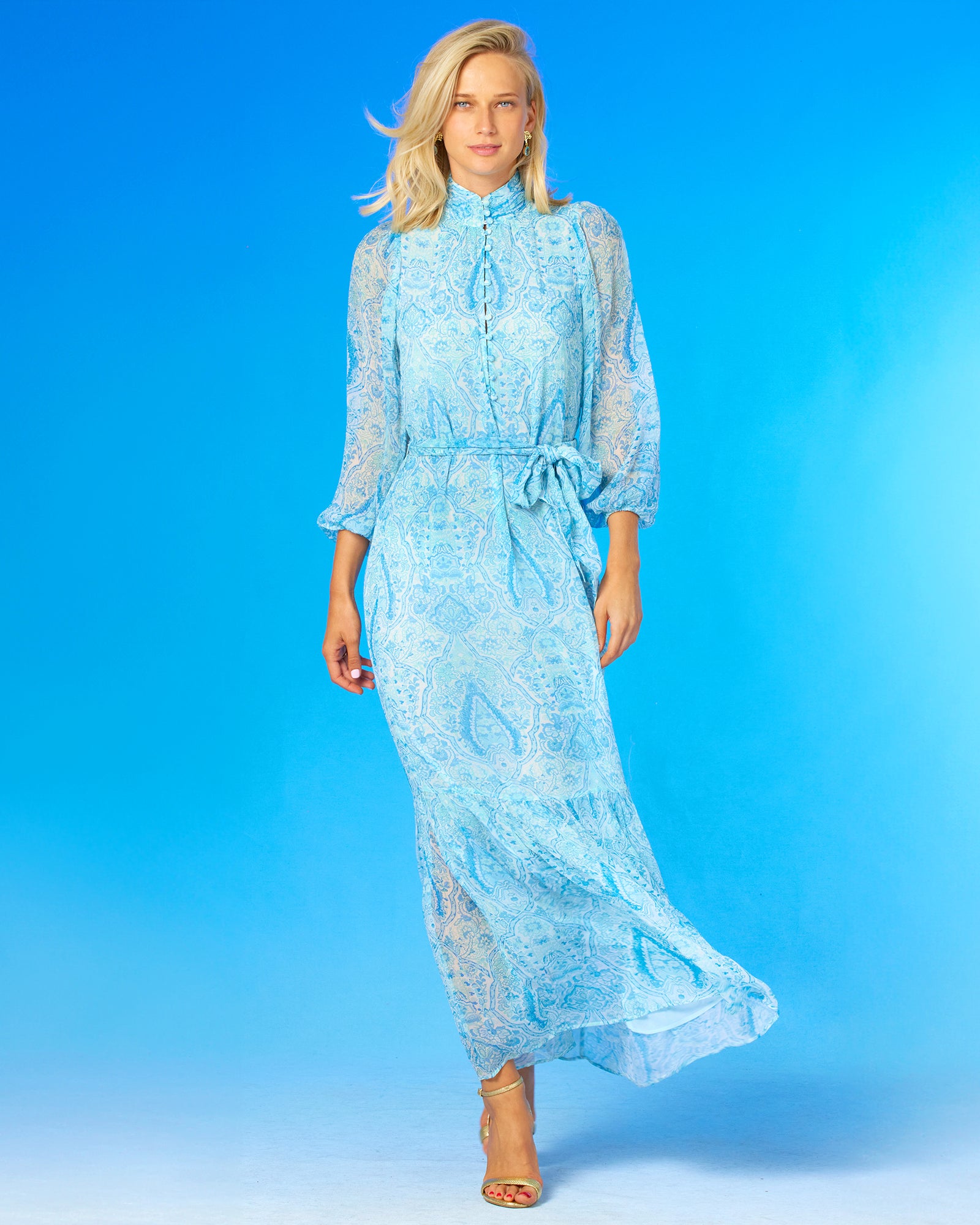 NicoBlu® Blythe Maxi Crinkle Chiffon Dress in Turquoise Paisley