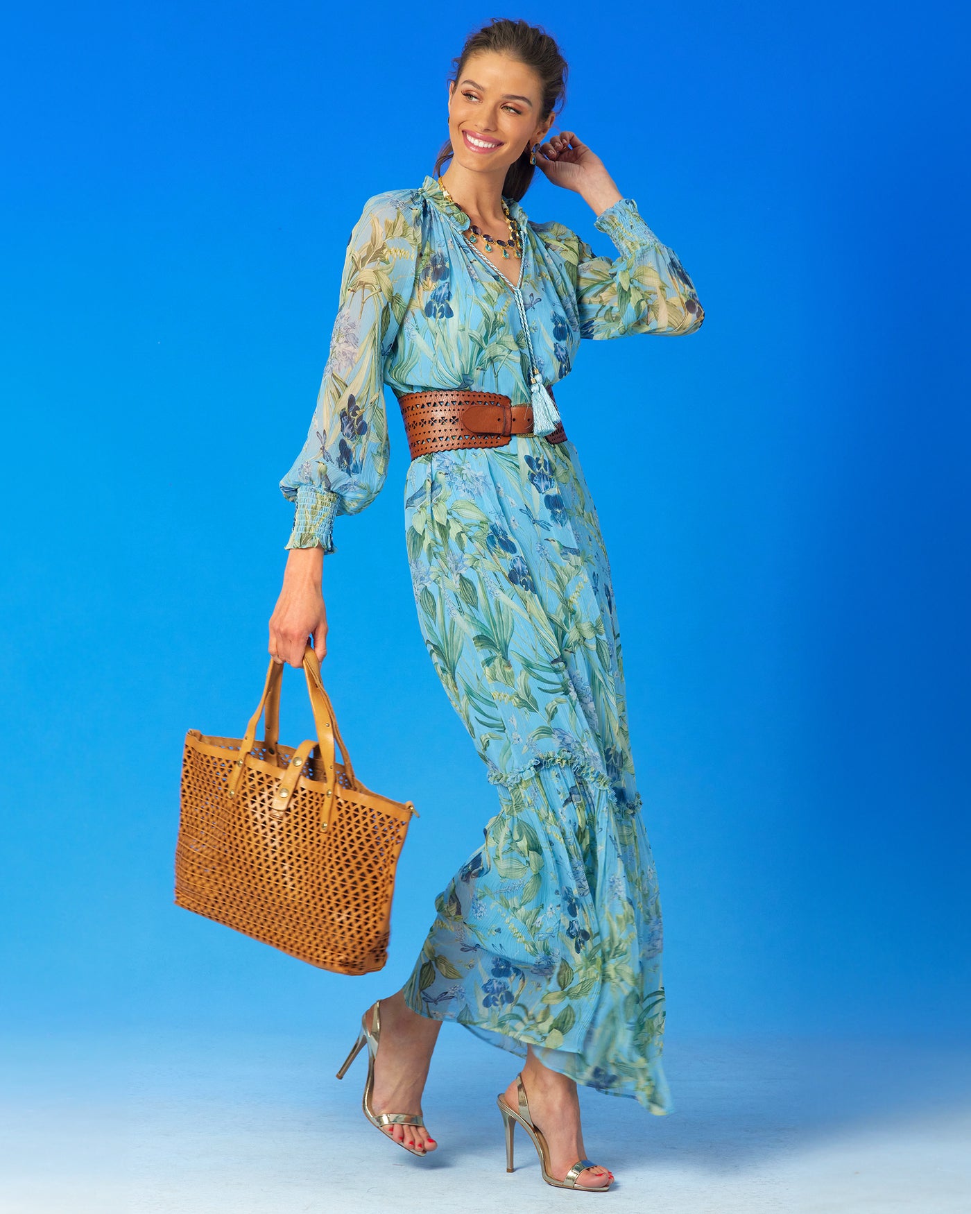 NicoBlu® Celine Maxi Crinkle Chiffon Dress in Magical Garden
