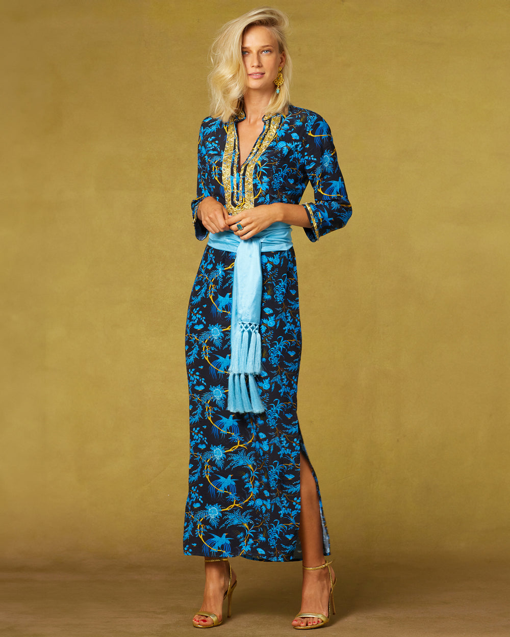 NicoBlu® Darcy Long Navy Tunic Dress in Midnight Garden and Gold ...