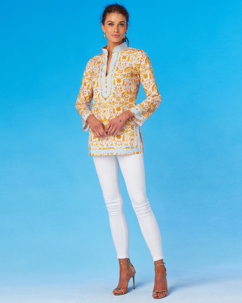 NicoBlu® Capri Tunic in French Regency Ribbon Print in Blush Pink