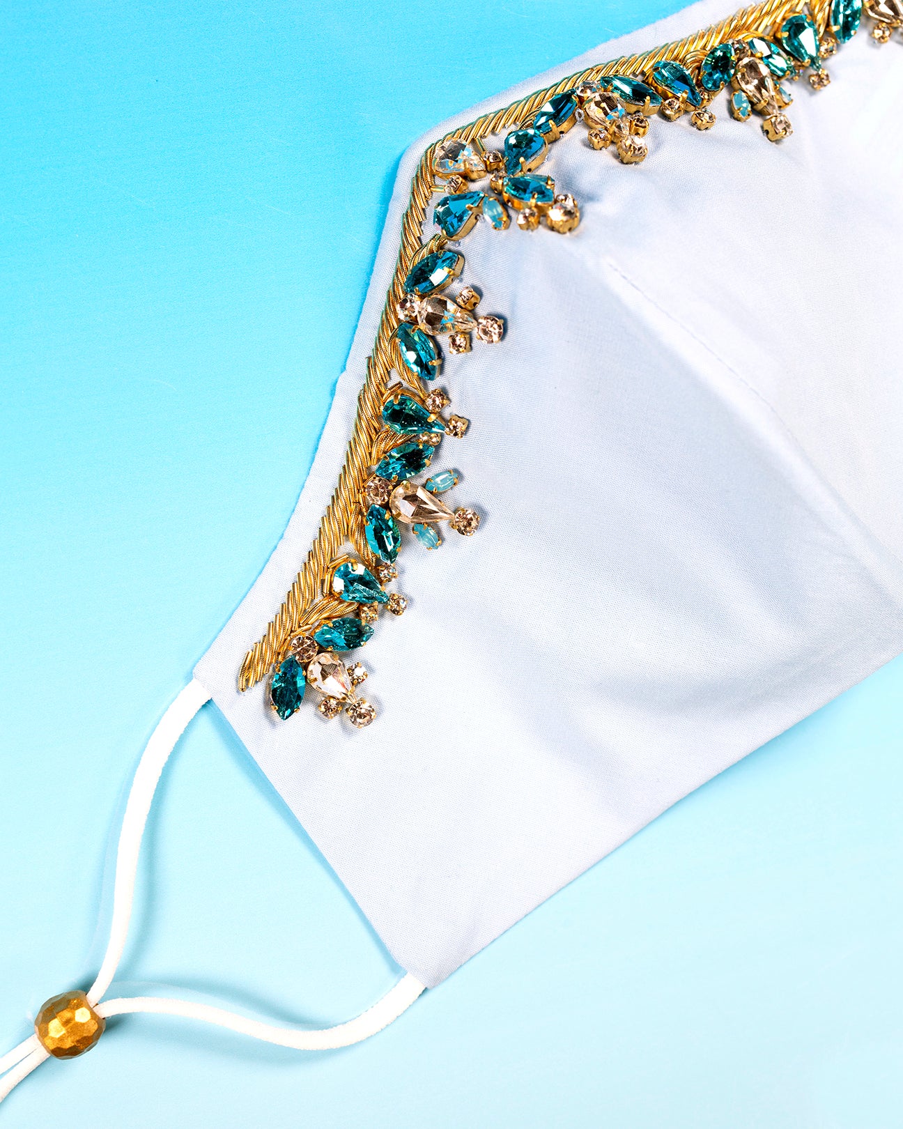 Circe Mask in Robin Egg Blue and Embellished with Crystals and Gold